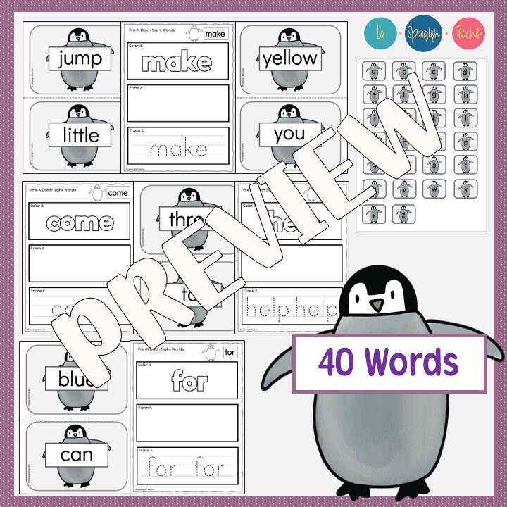 Prek Dolch Sight Words Flash Cards and Worksheets, Preschool Printables ...