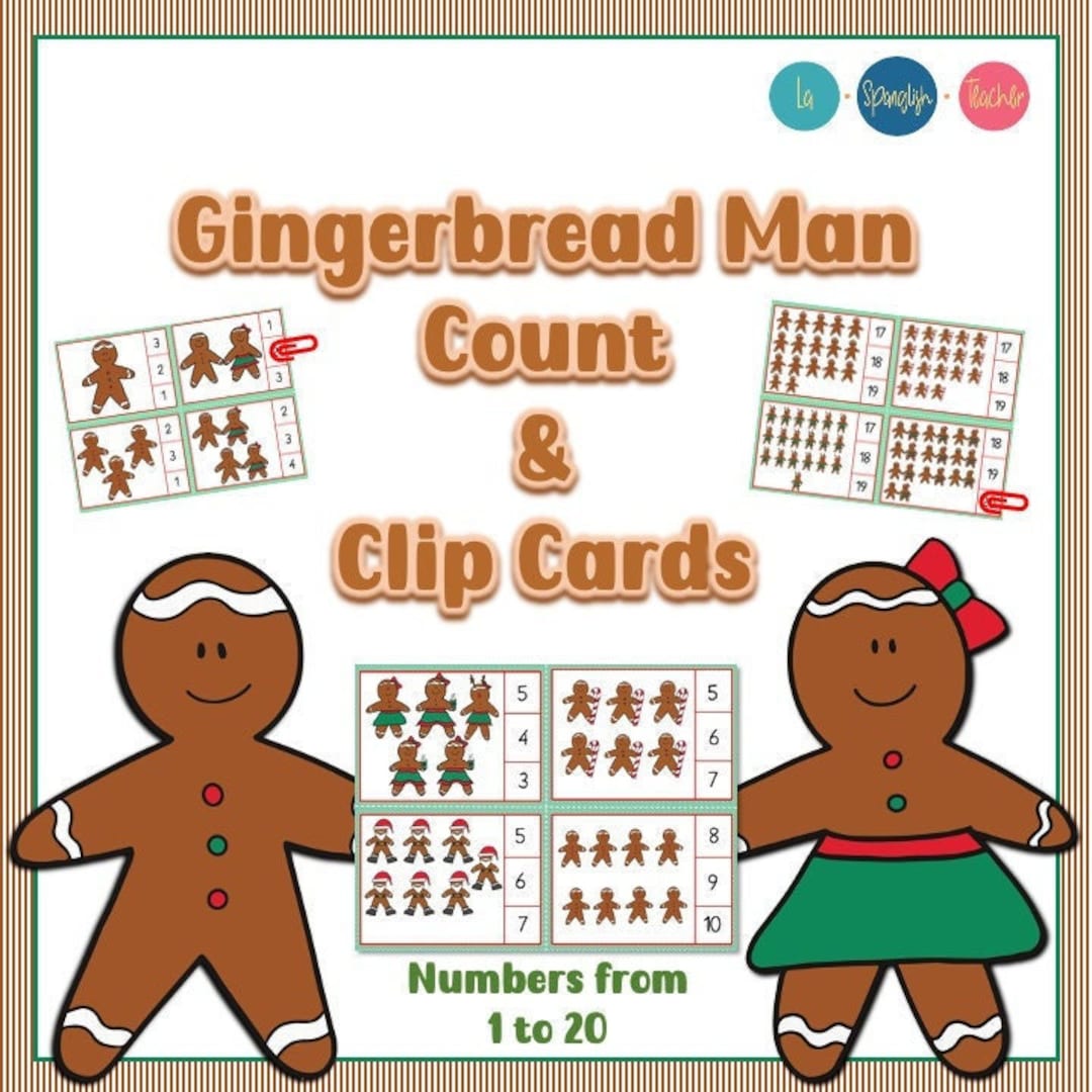 Gingerbread Man Count and Clip Cards, Christmas Counting Cards ...