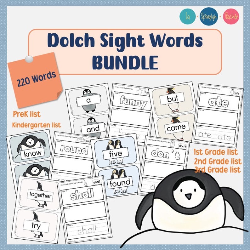Dolch Sight Words Flashcards and Worksheets Bundle, Prek Flashcards ...