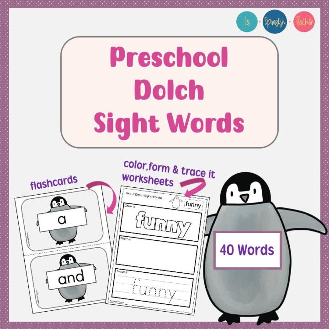 Prek Dolch Sight Words Flash Cards and Worksheets, Preschool Printables ...