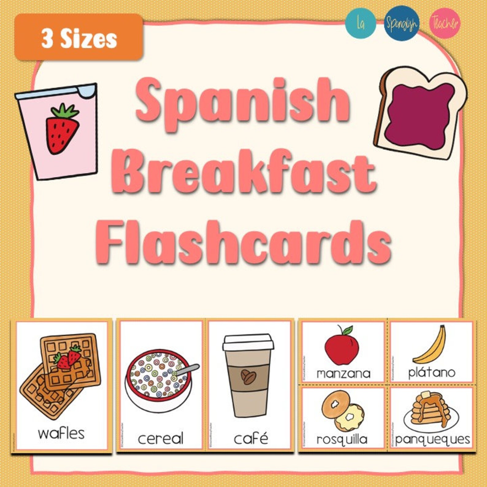Spanish Breakfast Vocabulary Printable Flashcards, Spanish Word Wall ...