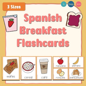 Spanish Breakfast Vocabulary Printable Flashcards, Spanish Word Wall ...