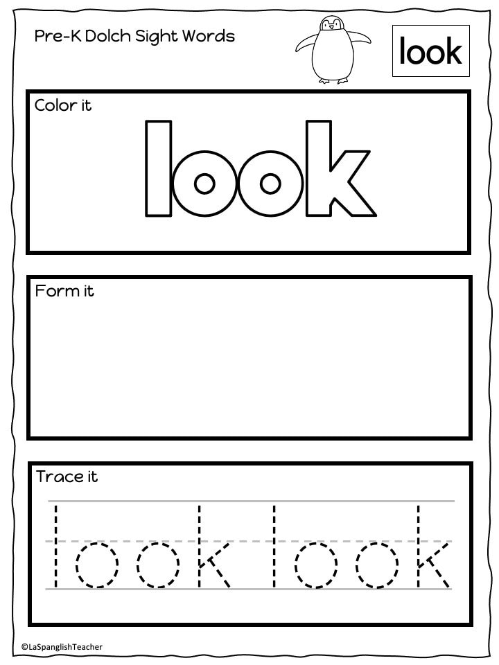 Prek Dolch Sight Words Flash Cards and Worksheets, Preschool Printables ...