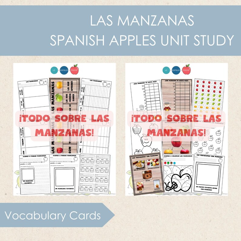 Spanish Apples Unit Study | Vocabulary Cards, Worksheets (PDF) - Etsy
