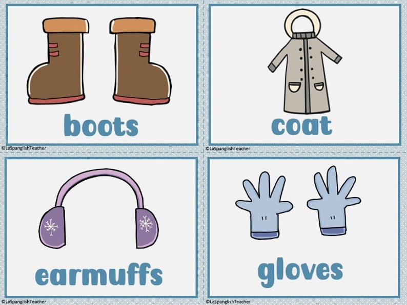 Winter Clothes Flashcards, Memory Card Game for Kids, Winter Printables ...