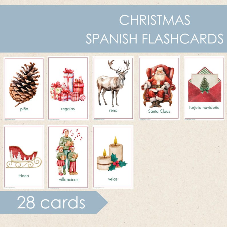 Spanish Christmas Flashcards, Montessori Learning (PDF) - Etsy