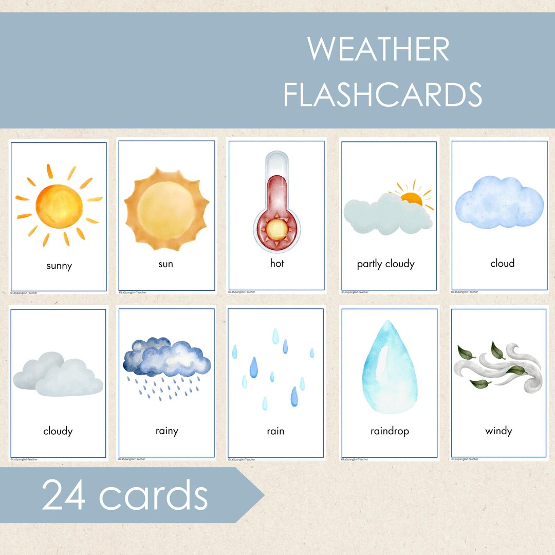 Weather Flashcards, Educational Printable Cards, Vocabulary Cards ...