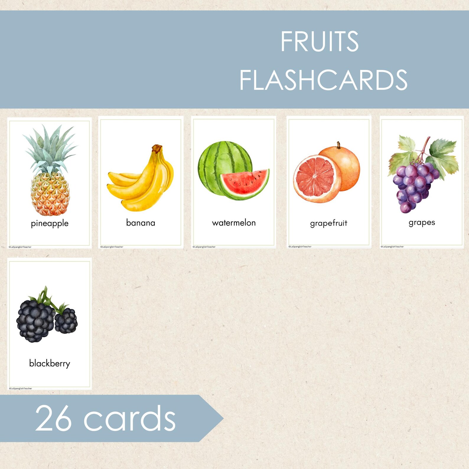 Fruits Flashcards, Educational Printable Cards, Fruits Vocabulary Cards ...