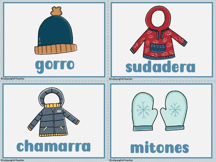 Winter Clothes Spanish Flashcards, Spanish Winter Vocabulary Cards ...