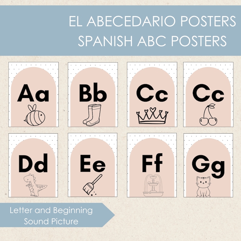 Spanish Alphabet Printable Posters, Spanish Vocabulary Posters ...