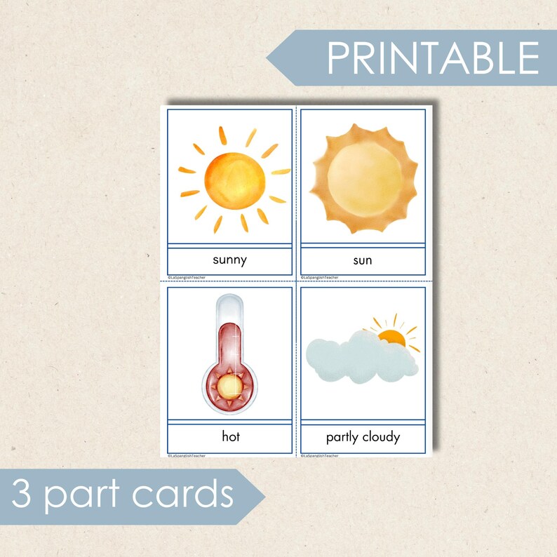 Weather Flashcards, Educational Printable Cards, Vocabulary Cards ...