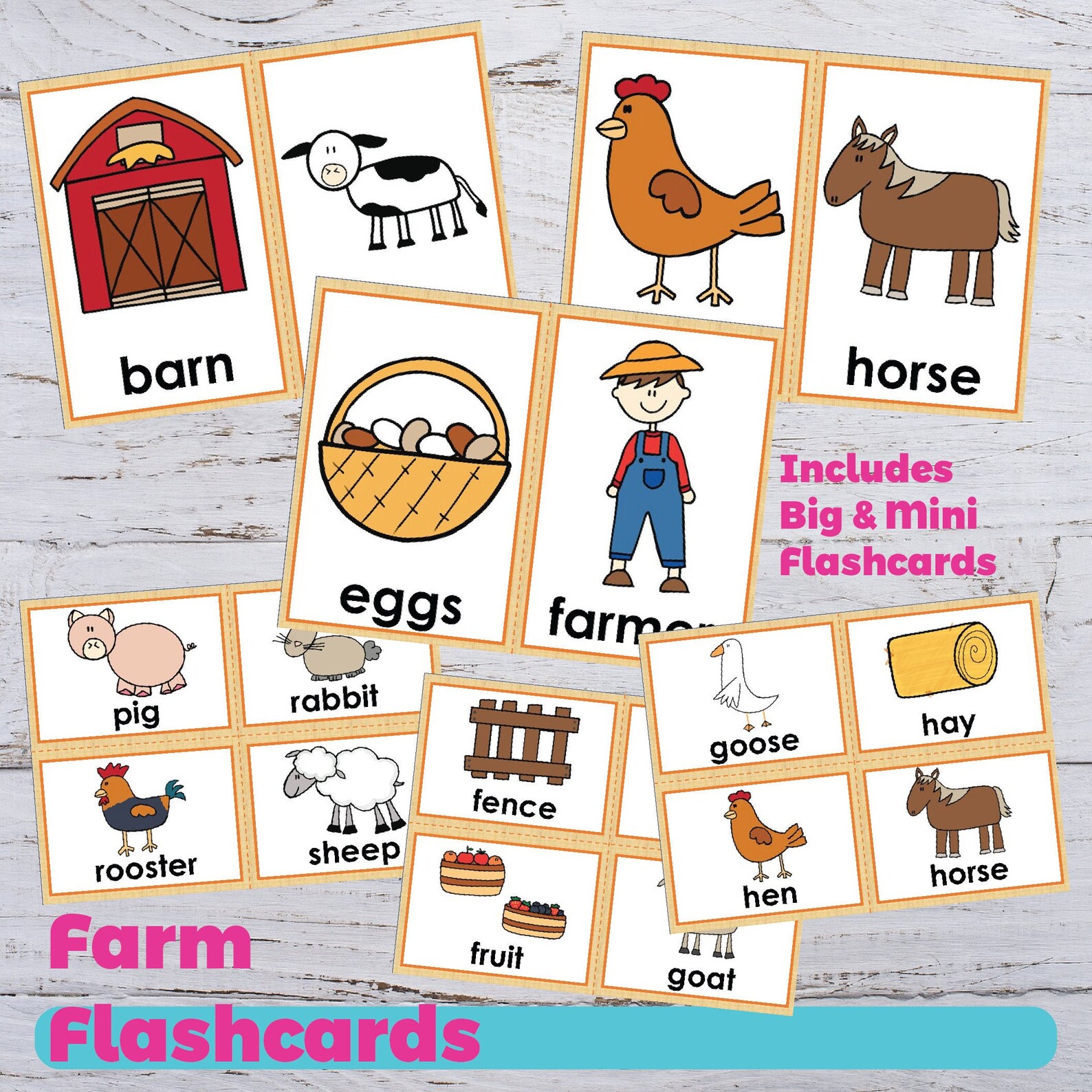 Farm Flashcards Vocabulary Cards For Kids | Etsy