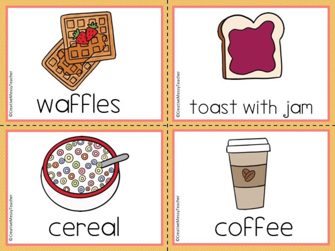 Breakfast Vocabulary Printable Flashcards, Word Wall Cards, Food Cards ...