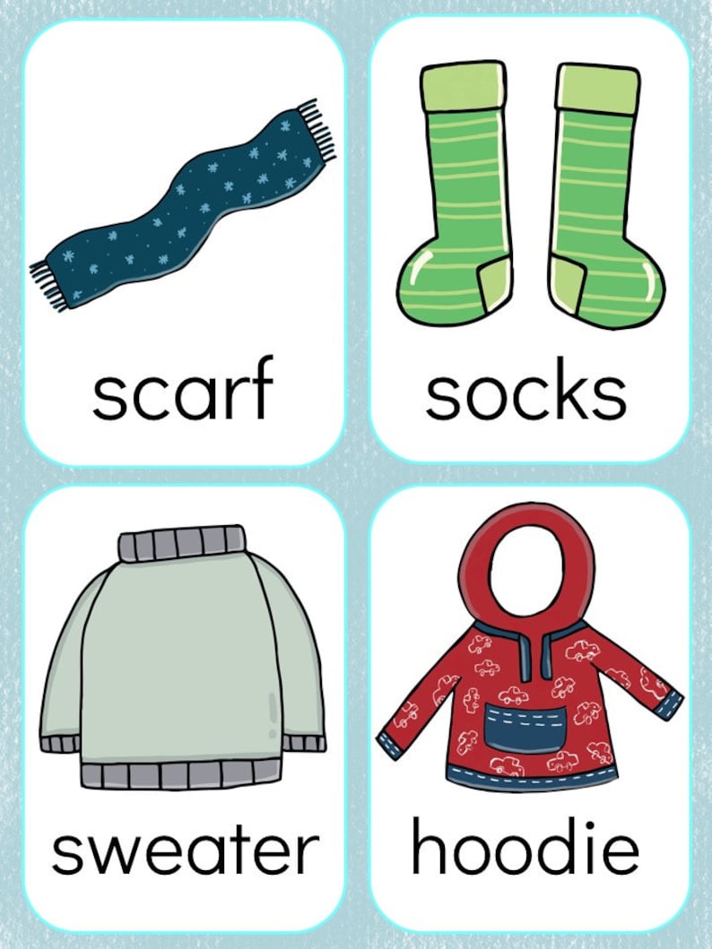 Winter Clothes Flashcards Kids Flashcards - Etsy
