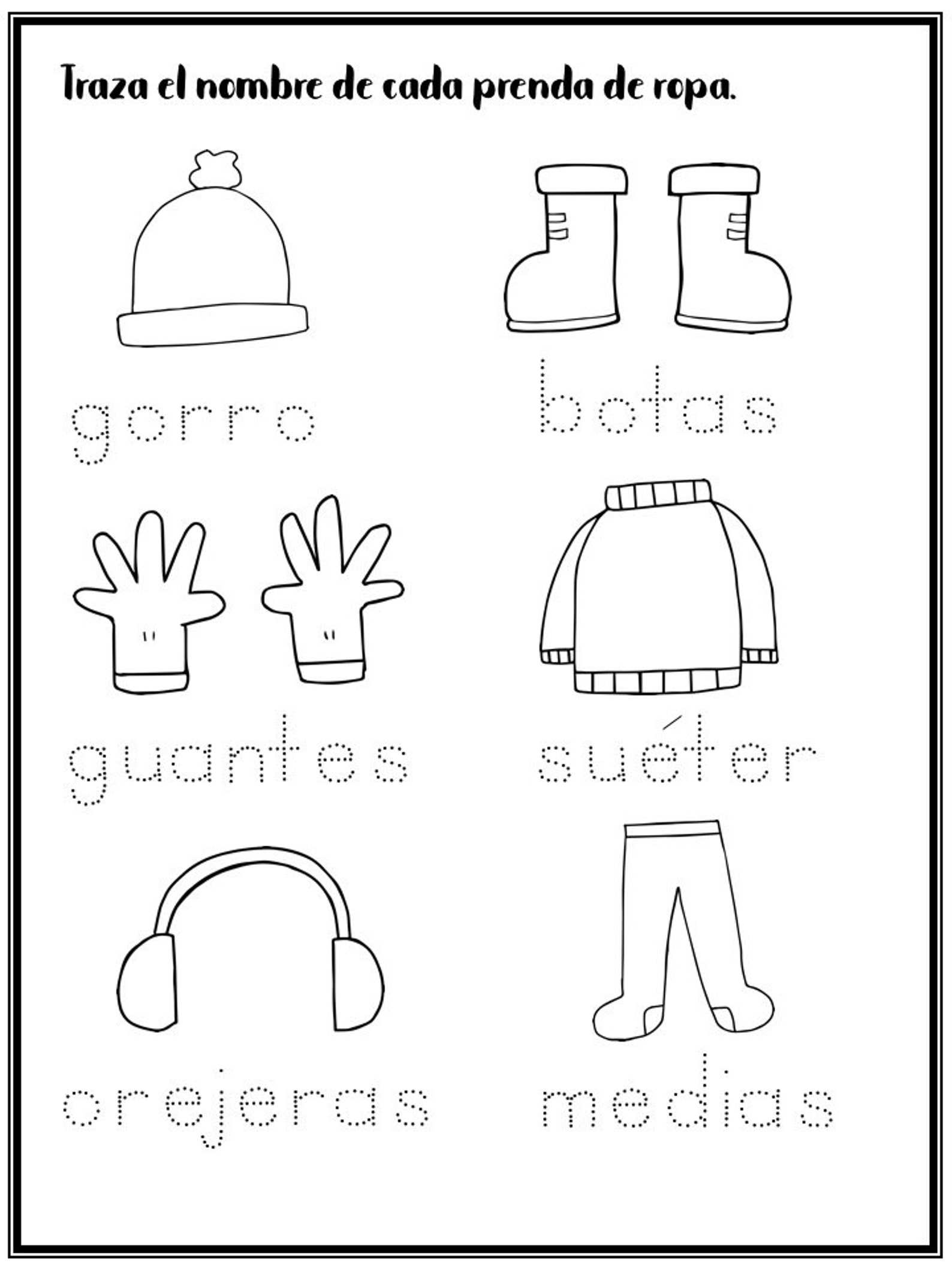 Spanish Winter Clothes Printable Activity Pack, Preschool Spanish ...
