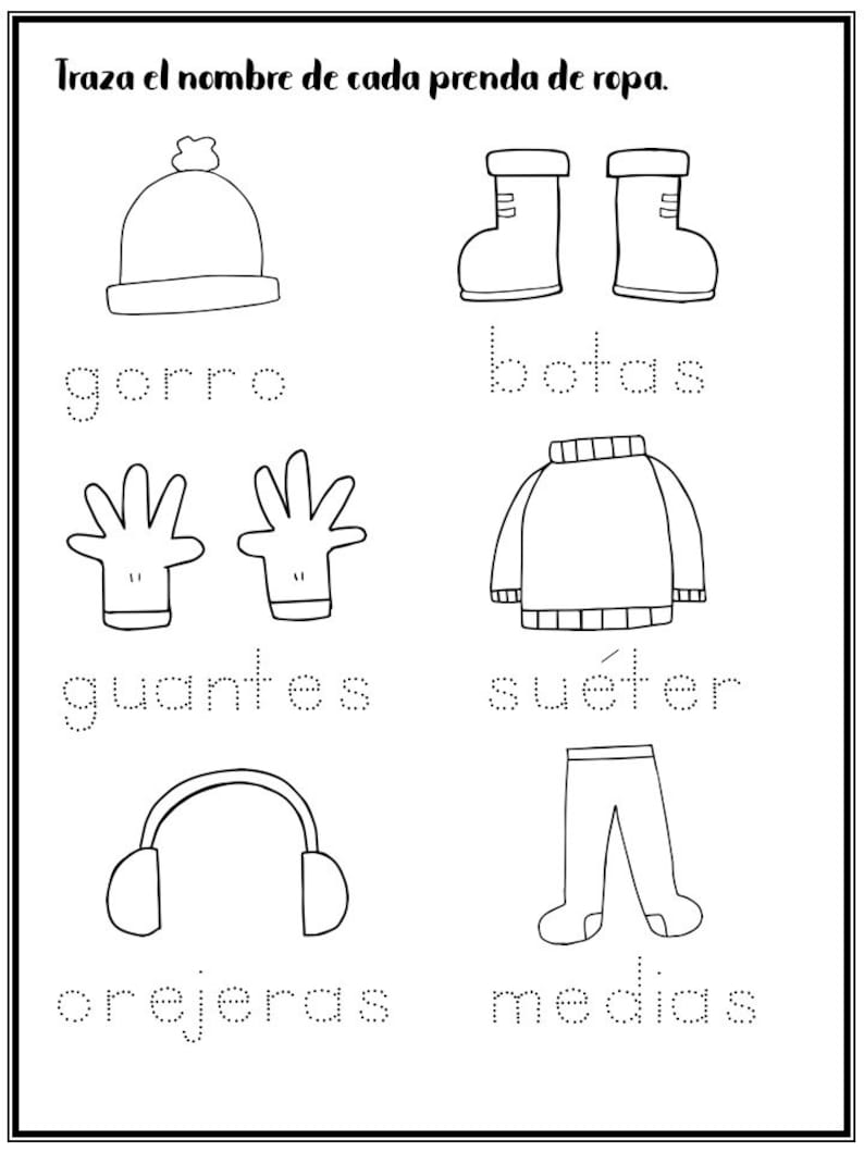 Spanish Winter Clothes Printable Activity Pack, Preschool Spanish ...