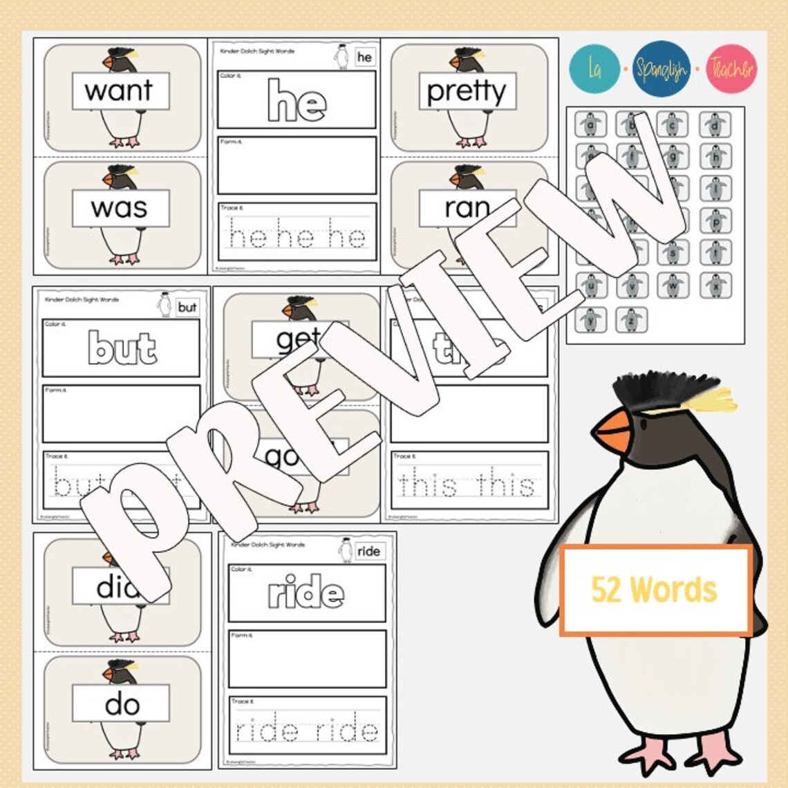 Kindergarten Dolch Sight Words Flashcards and Worksheets, Vocabulary ...