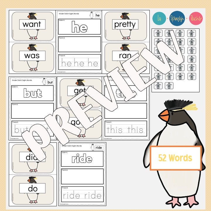 Kindergarten Dolch Sight Words Flashcards and Worksheets, Vocabulary ...