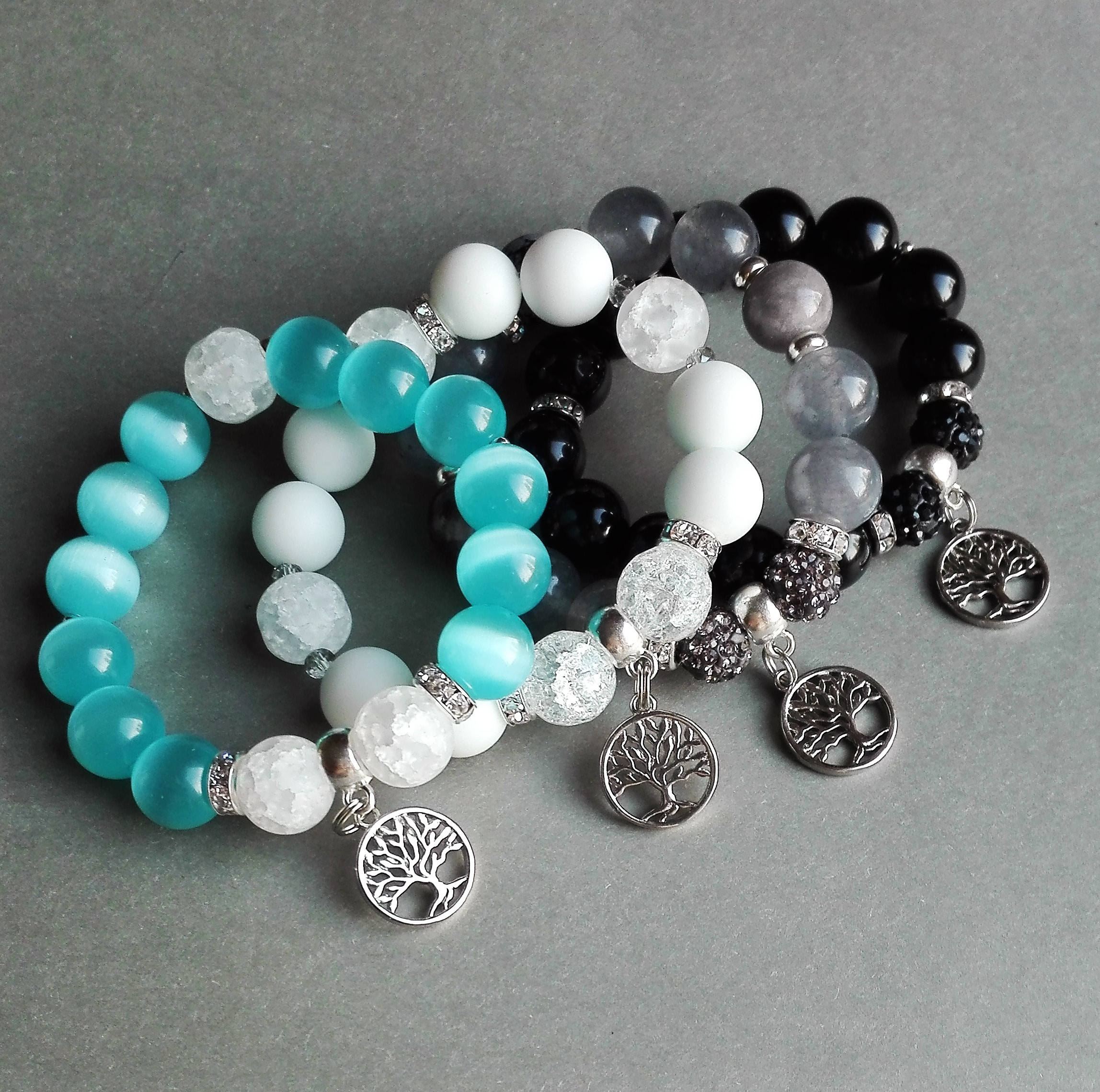 Pulseras de turquesa negro pulsera pulsera gris blanco - Etsy España