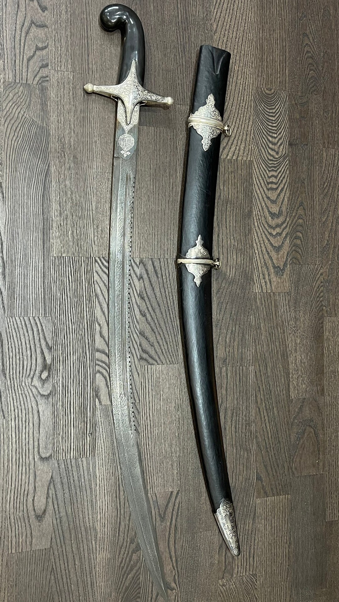 Amazing Handmade Traditional Shamshir, Damascus Steel Blade Silver ...