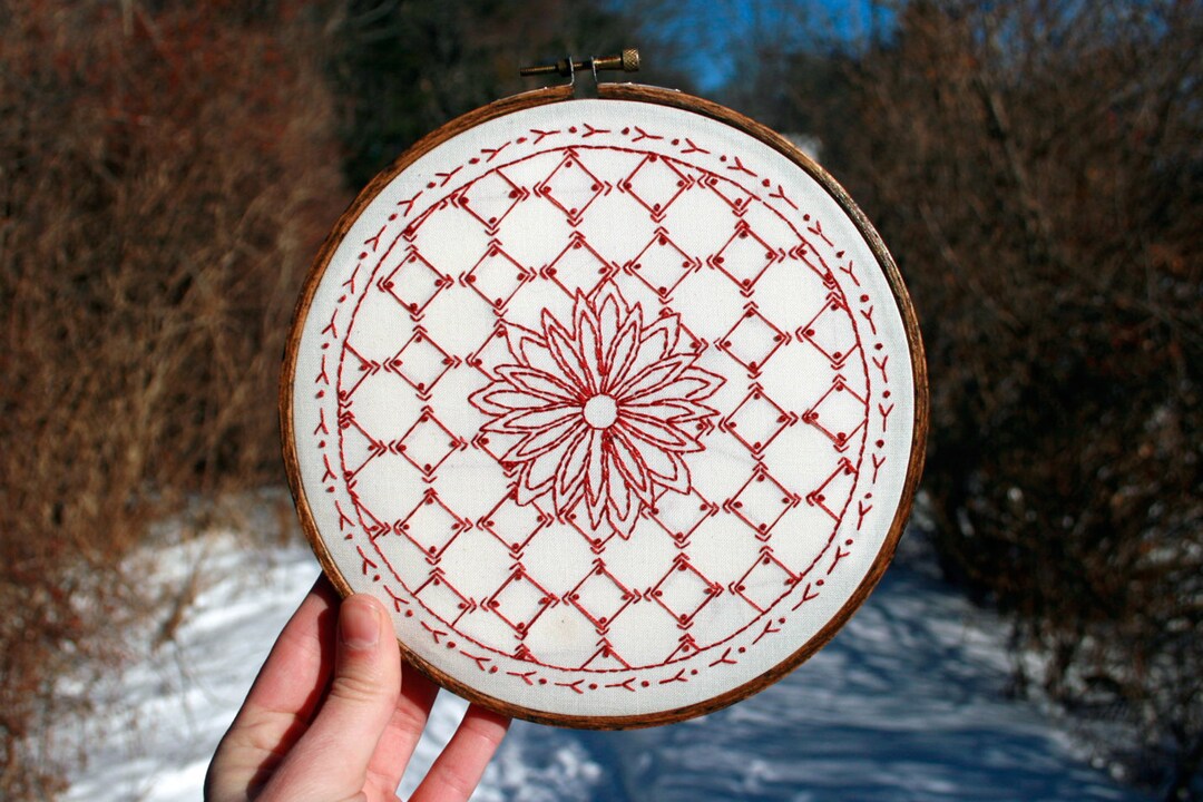 Redwork Flower Embroidery PDF Pattern - Etsy