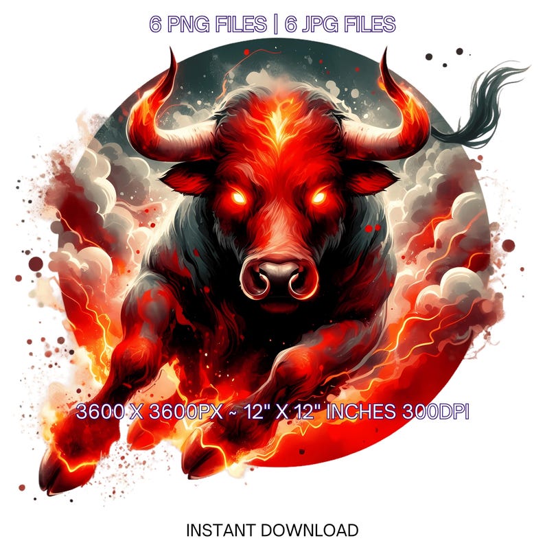 Watercolor Fiery Bull Clipart: Charging PNG, JPG (digital Download) - Etsy