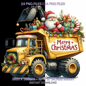 Watercolor Santa Dump Truck PNG Clipart | Christmas Construction ...