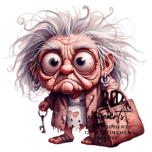 Grumpy Old Lady Clip Art: 20 PNG Images for Scrapbooking (digital ...