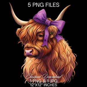 Highland Cow Watercolor Clipart PNG | 5 Mountains Highland Cattle ...