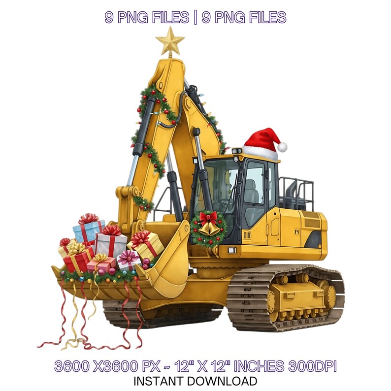 Watercolor Christmas Excavator Clipart – Santa Digger Graphics (PNG ...
