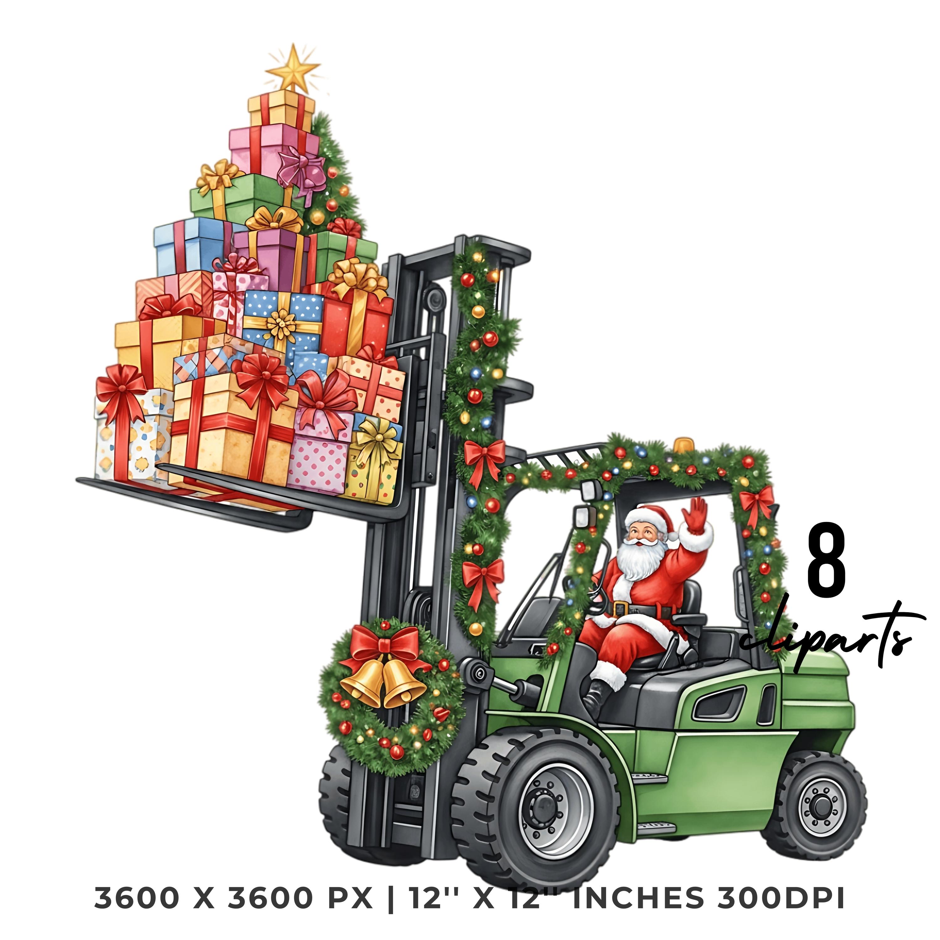 Santa's Workshop Forklift Christmas Clipart Bundle - Gifts, Pallets ...