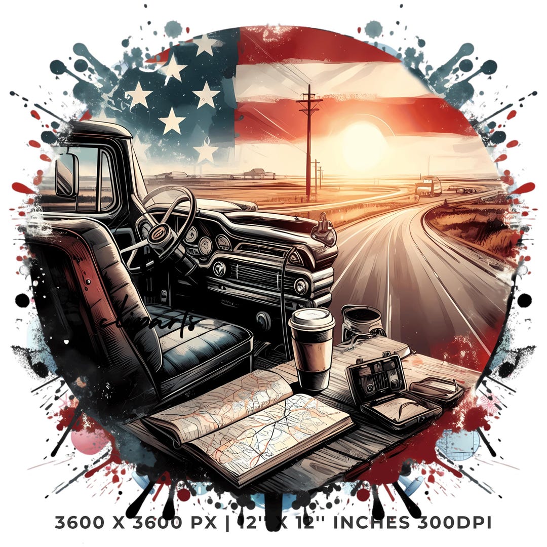 Vintage Truck US Flag Watercolor Clipart (PNG & JPG) - Etsy