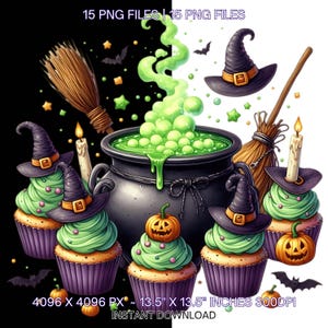 15 Halloween Witch on Broom Clipart PNG | Witch Hat PNG | Witch Food ...