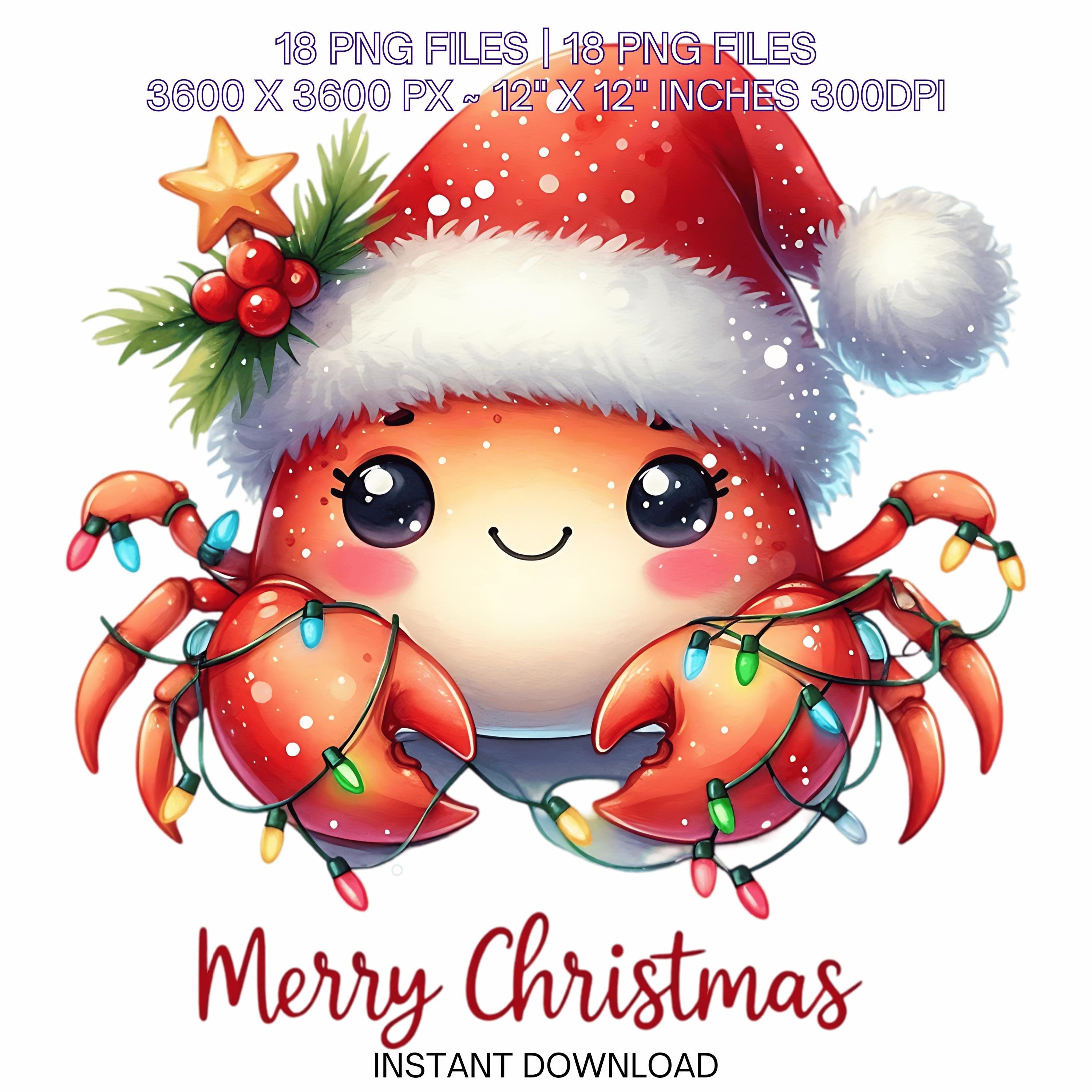 18 Merry Christmas Christmas Crab Clipart PNG Watercolor Winter ...