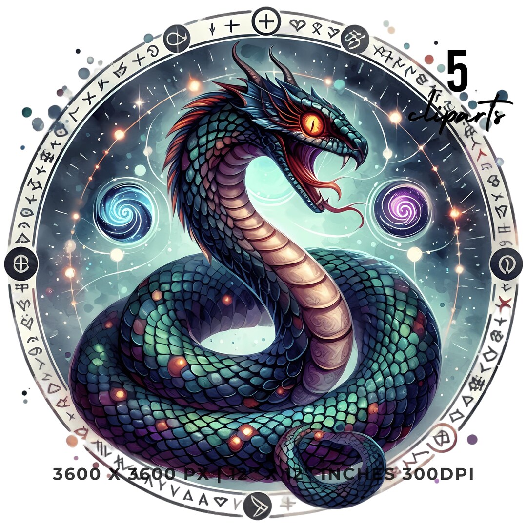 Coiled Serpent Clipart PNG | 5 Watercolor Coiled Serpent, Glowing Eyes ...