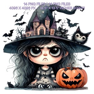 14 Quirky Grumpy Witch PNG | Halloween Hat Clip Art | Watercolor Junk ...
