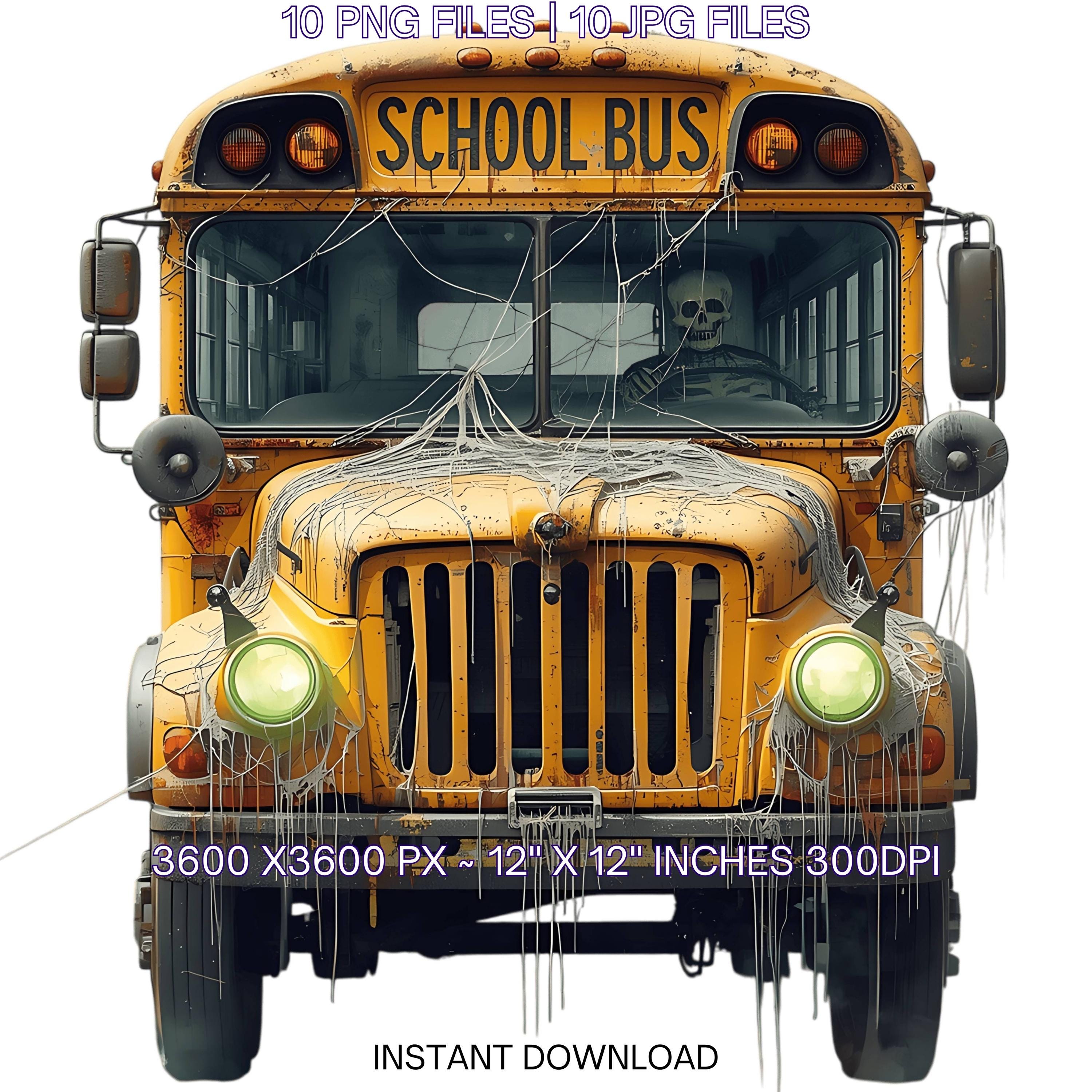 Watercolor Halloween Spooky School Bus Clipart: PNG JPG (digital ...