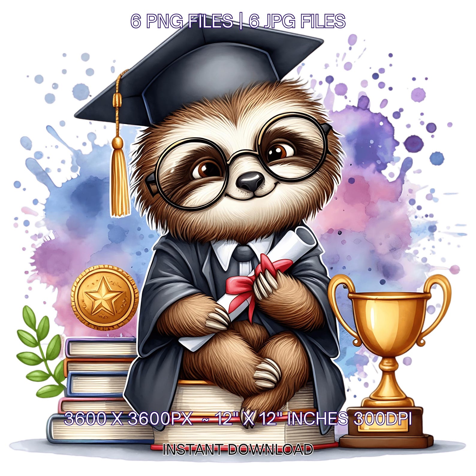 Kindergarten Graduation Sloth Clipart: Diploma PNG, (digital Download ...