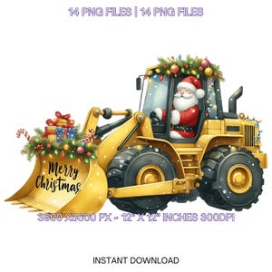 14 Merry Christmas BULLDOZER PNG Clipart | Watercolor Construction ...