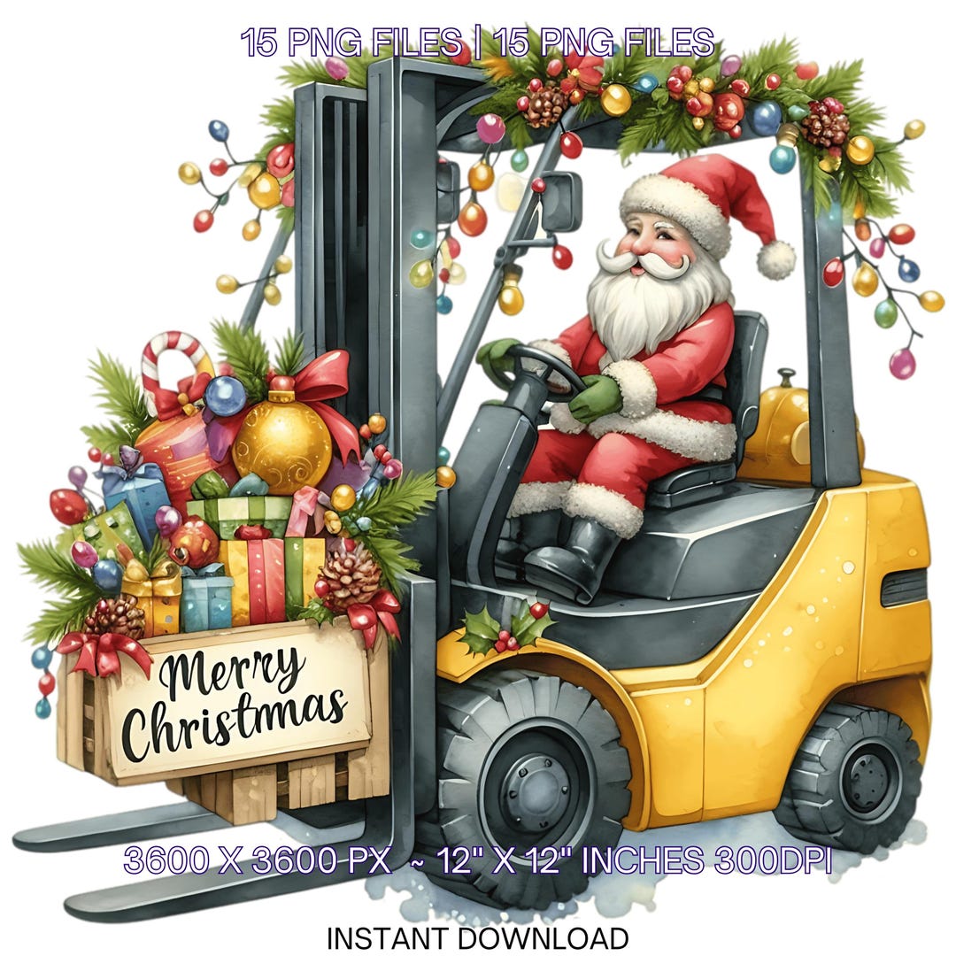 Watercolor Santa Forklift Clipart | Christmas Vehicle PNG (digital ...