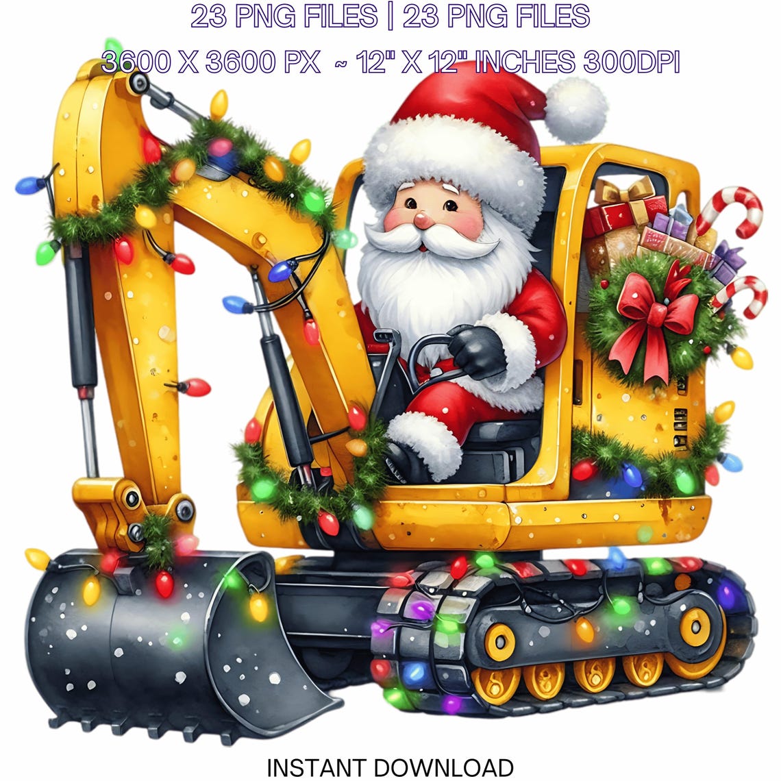 Christmas Santa Excavator Clipart, Construction Truck PNG (digital ...