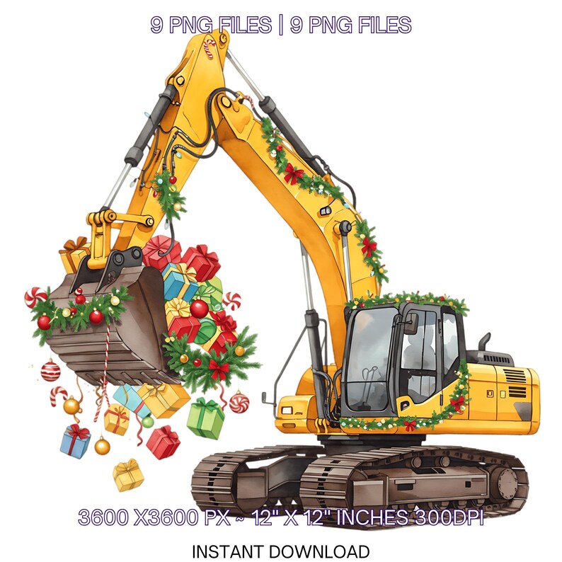 Watercolor Christmas Excavator Clipart – Santa Digger Graphics (PNG ...