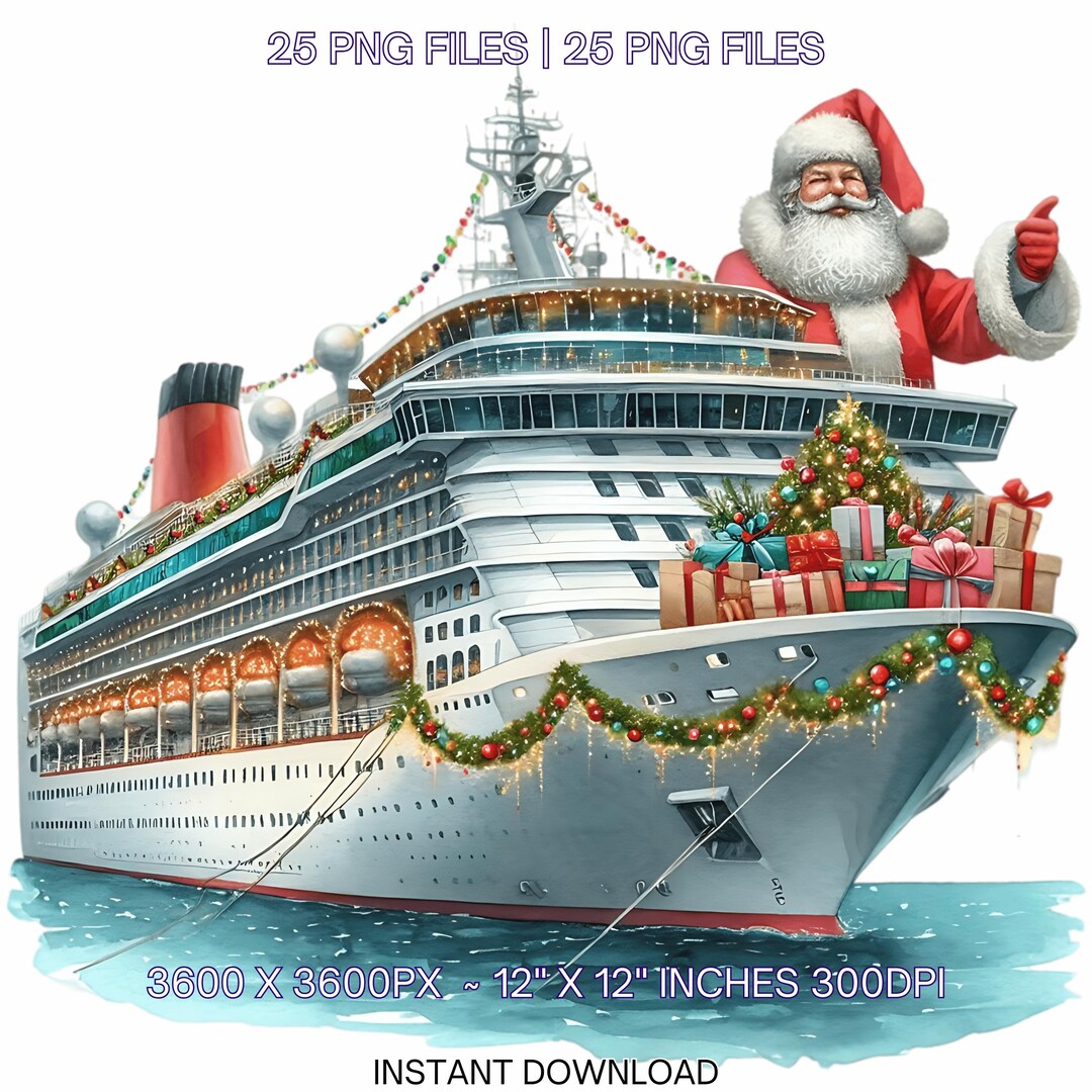 Watercolor Christmas Cruise Ship Clipart: Santa Boat PNG (digital ...