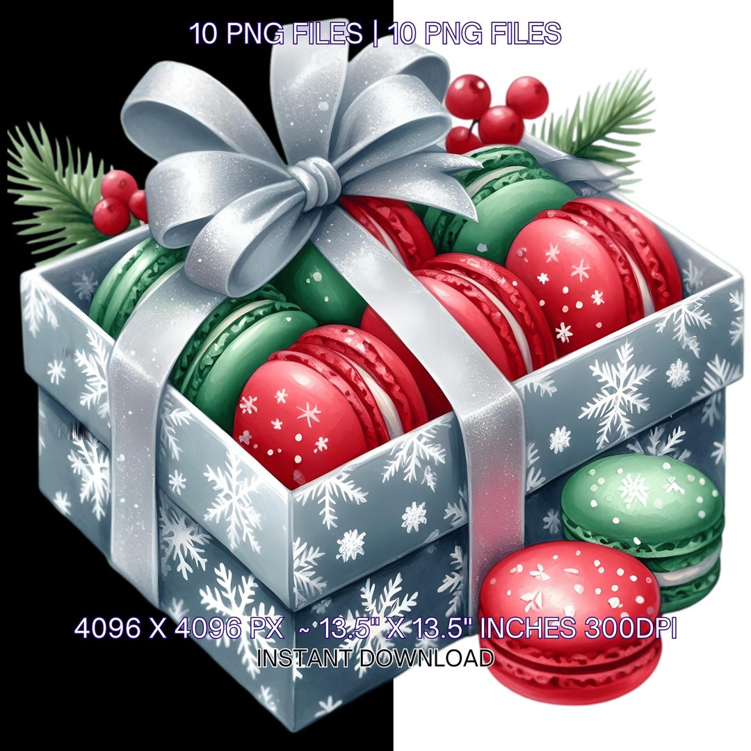 10 Christmas Macaron Clipart Macaroon Cookie Noel Holiday Themed ...