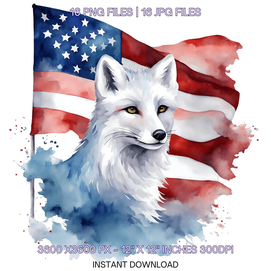 White FOX Flag PNG | 16 Patriotic USA Arctic Fox Flag Clipart ...