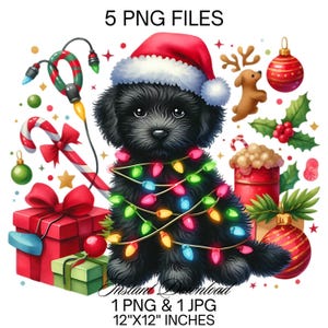 Christmas Golden Doodle Puppy PNG Clipart | 4 Christmas Lights Santa ...