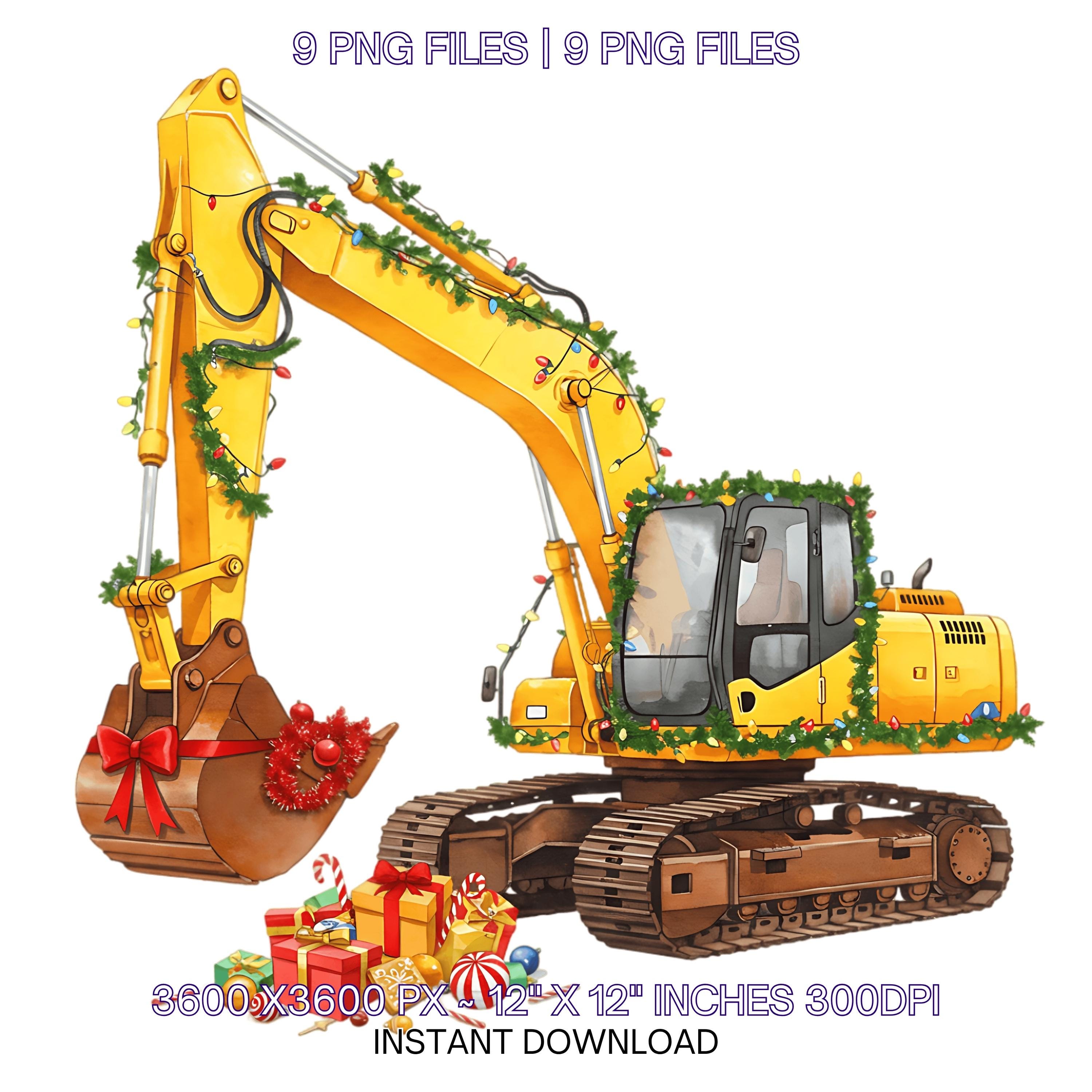 Watercolor Christmas Excavator Clipart – Santa Digger Graphics (PNG ...