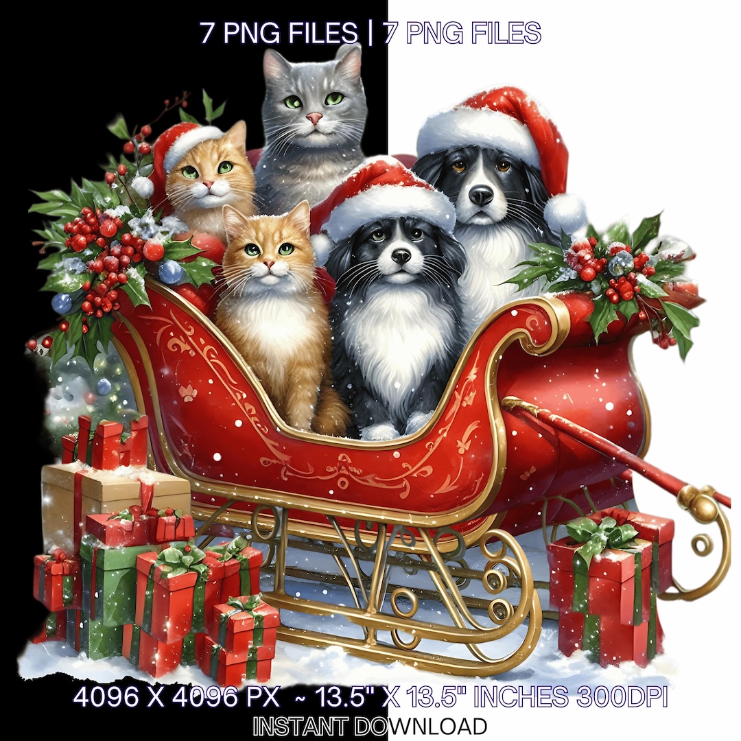 2 Dogs and 3 Cats Clipart PNG Two Dogs & Three Cats Christmas Clipart ...