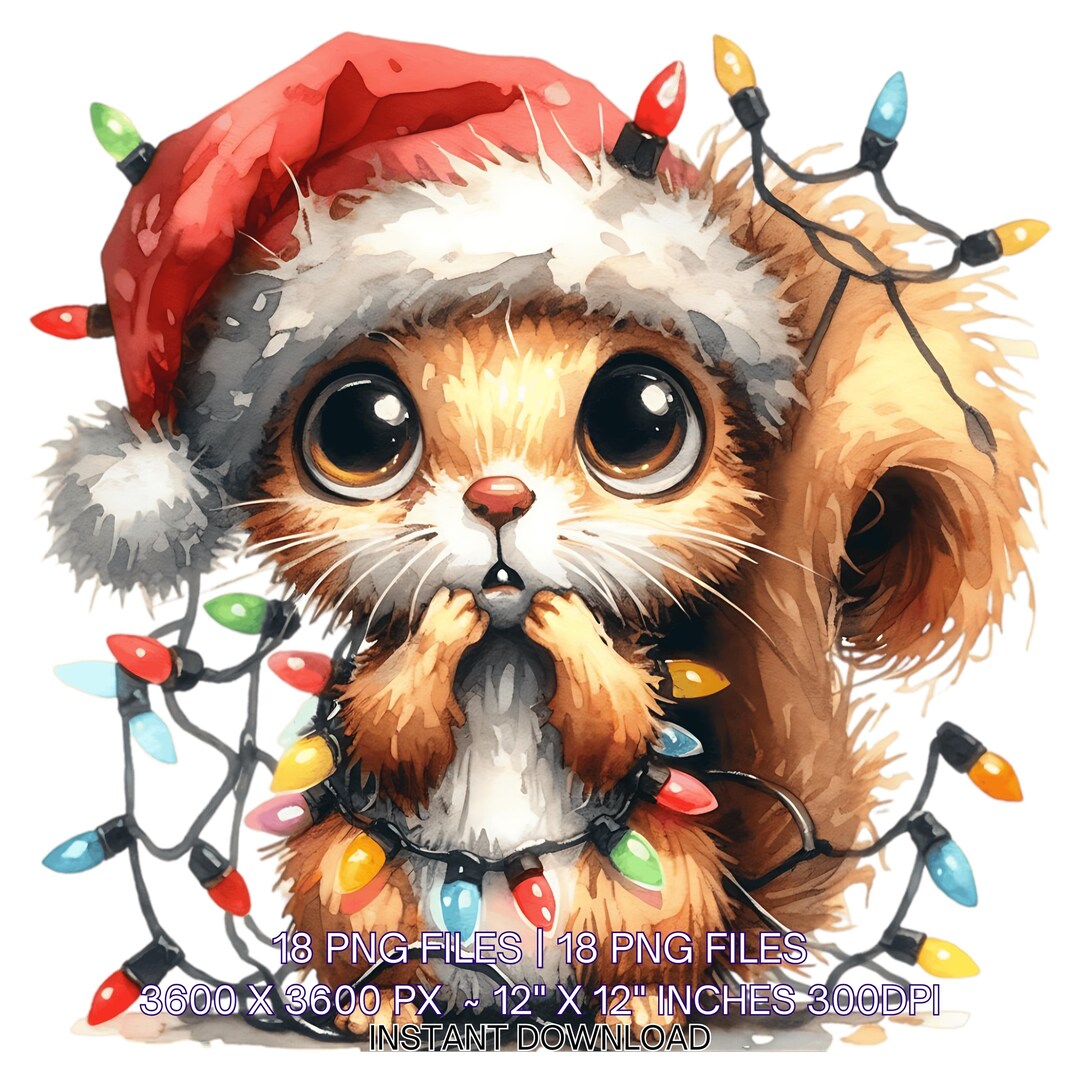 19 Cute SQUIRREL With Santa Hat, and Christmas Lights Clip Art | Quirky ...