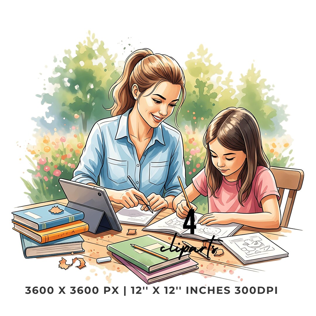 Watercolor Teacher Clipart: Summer Tutor PNG & JPG ( , Digital Download ...